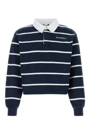 SPORTY & RICH Embroidered Cotton Polo Shirt With Striped Detail - Stripped