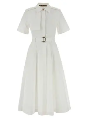 Burberry Cotton Poplin Belted Shirt Dress - White