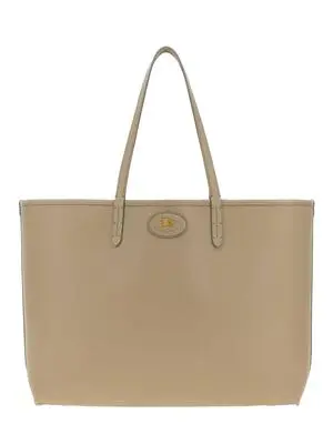 Burberry Reversible Leather Shopping Tote With Golden Hardware - Grey