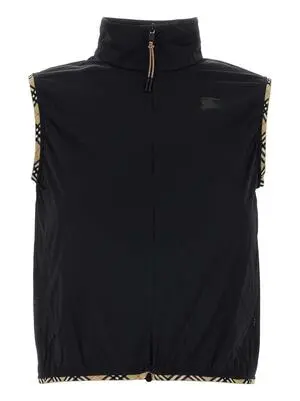 Burberry Sleeveless Stretch Nylon Jacket With Signature Check Trim - Black