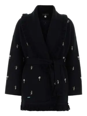 Alanui Dance With Me" Wool Cardigan With Fringe And Embroidery - Black