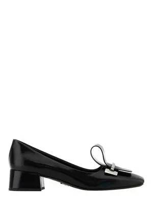 Prada Leather Pumps With 4 Cm Block Heel - Black
