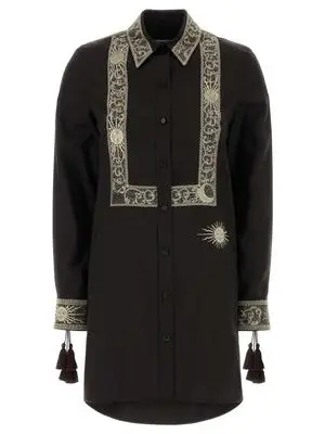 Burberry Embroidered Tasseled Shirt Dress - Brown
