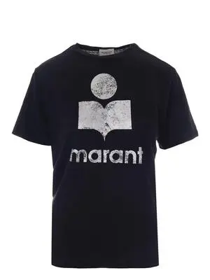 MARANT ETOILE Graphic Linen T-shirt Dress - Black