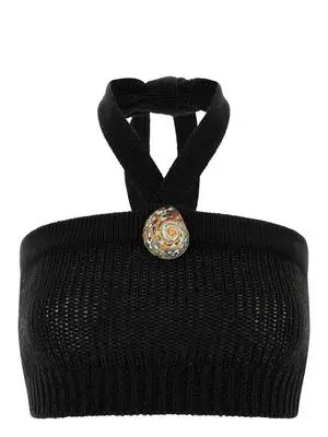 Alanui Cropped Knit Top With Shell Detail - Black
