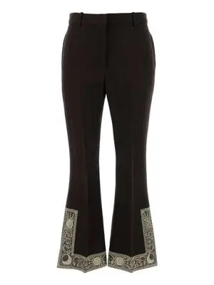 Burberry Embroidered Flared Wool-blend Trousers With Silk Lining - Brown