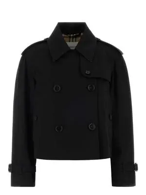 Burberry Double Breasted Cotton Trench Jacket - Black