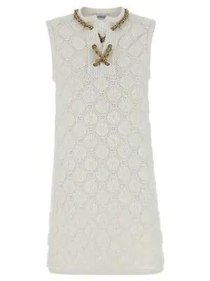 Burberry Stretch Crochet Dress With Chain Detail - White