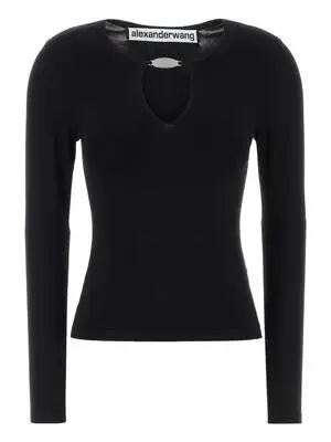 Alexander Wang Stretch Viscose Blend T-shirt With Keyhole Detail - Black