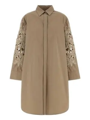 Agnona Cotton Poplin Shirt Dress With Embroidered Sleeves - Grey