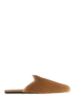 Prada PRADA Textured Leather Hair Slippers Camel