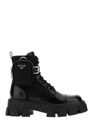 PRADA Prada Leather And Re-Nylon Combat Boots