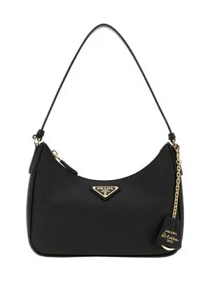 Prada Re-edition Leather Shoulder Handbag With 22 Cm X 13 Cm X 7 Cm Dimensions And 22 Cm Handle Drop - Black