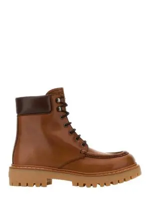 Prada Caramel Leather Lace-up Ankle Boots - Camel