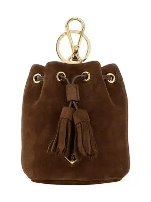 Prada Mini Suede Pouch With Gold Key Ring Hardware - Brown