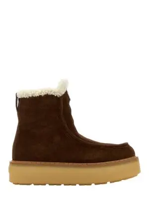 Prada Suede Shearling Lined Ankle Boots - Brown