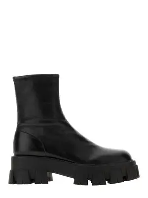Prada Monolith Ankle Boots In Nappa Leather - Black