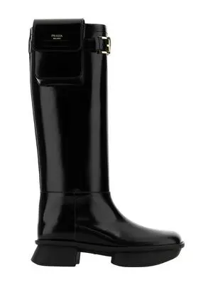 Prada Knee High Boots With Rubber Sole - Black