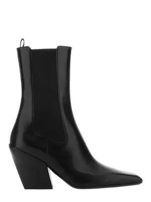 Prada Leather Ankle Boots With 10 Cm Heel - Black
