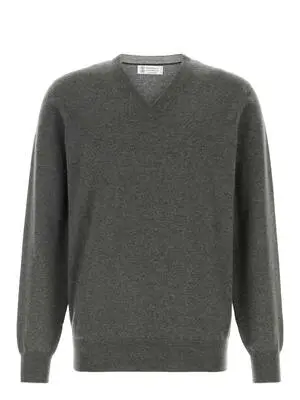 Brunello Cucinelli 100% Cashmere V-neck Sweater - Grey