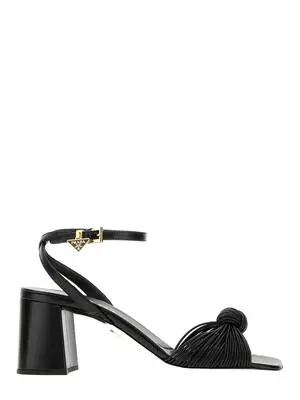 Prada PRADA Leather Strappy Heeled Sandals With Knot Detailing Black