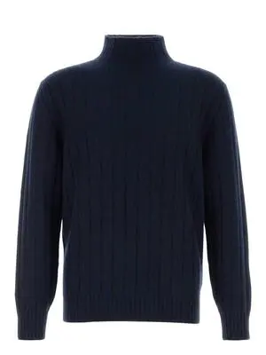 Brunello Cucinelli BRUNELLO CUCINELLI Ribbed High Neck Cashmere Sweater Blue