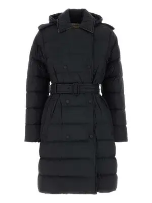 Burberry Quilted Down Jacket With Belt - Blue