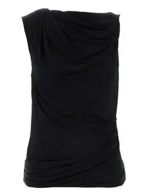 ENTIRE STUDIOS Draped Stretch T-shirt Top - Black