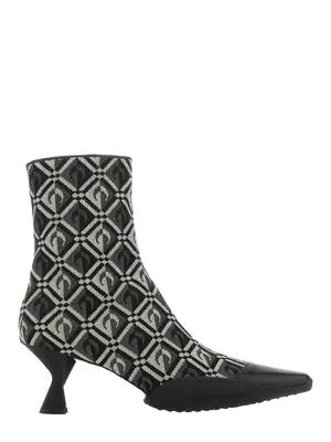 MARINE SERRE Embroidered Cotton-blend Ankle Boots With 6.5 Cm Heel - Printed