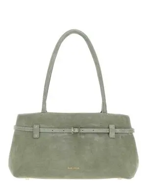 Manu Atelier Suede East-west Shoulder Handbag With Golden Metal Accents - Green