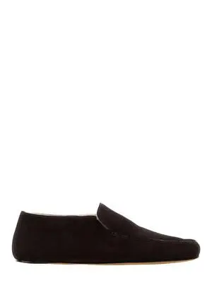 THE ROW Suede Shearling Lined Leo Loafers - Brown