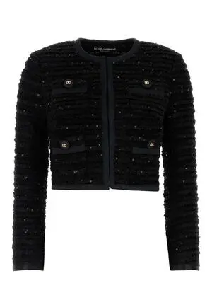 Dolce & Gabbana Sequin Embellished Tweed Blazer - Black