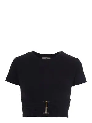 Elisabetta Franchi Ruched Fitted Crop Top - Nero