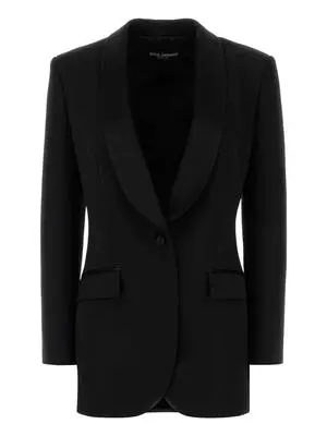 Dolce & Gabbana Stretch Wool Blend Shawl Collar Blazer - Black