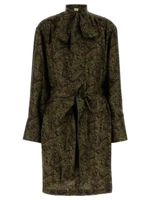 Saint Laurent Silk Dress With Tie Detail - Printed