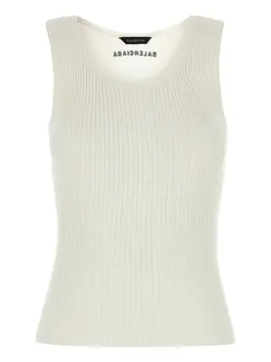 Balenciaga Stretch Wool Blend Ribbed Tank Top - White