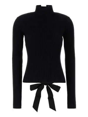 BALENCIAGA BALENCIAGA Ribbed Stretch Viscose-Blend High Neck Top With Bow Detail