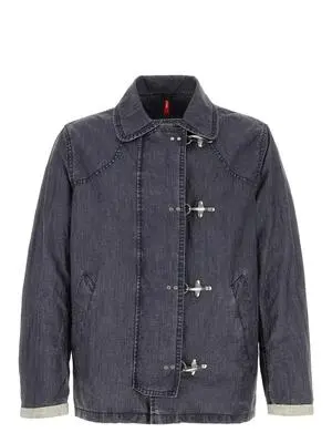 FAY Linen Denim Jacket With Toggle Closures - Blue