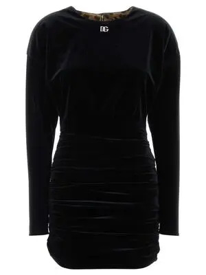 Dolce & Gabbana Velvet Ruched Mini Dress - Black