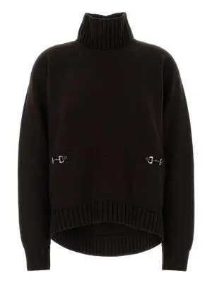 Gucci Oversized Wool-cashmere Knit Sweater With Horsebit Detail - Brown