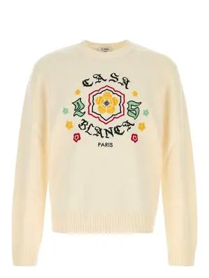 Casablanca Crew Neck Merino Wool Sweater - White