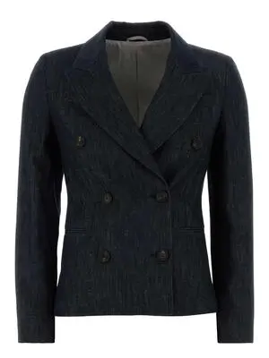 Brunello Cucinelli Dark Denim Double-breasted Blazer - Blue