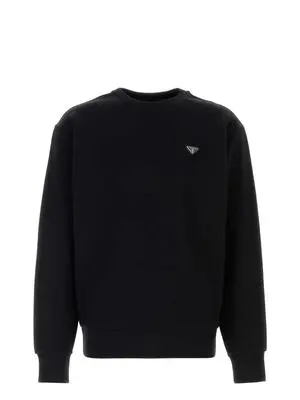 Prada Cotton Sweatshirt With Calf Leather Details - Black