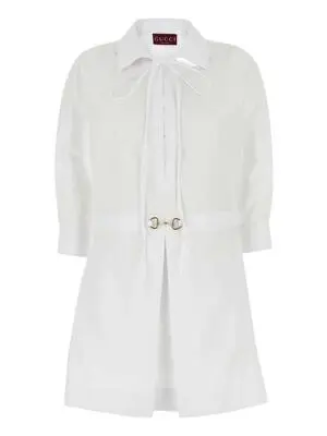 Gucci Cotton Poplin Shirt Dress With Tie Neck - White