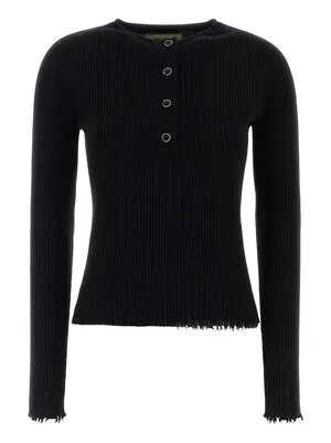 UMA WANG Ribbed Cashmere Henley Sweater - Black