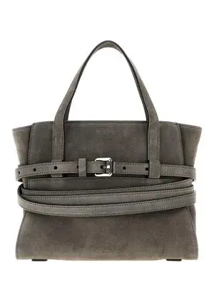 Moschino Tie Me Mini Suede Handbag - Grey