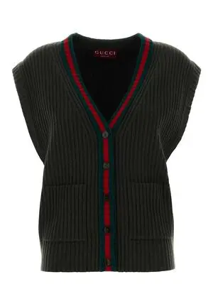 Gucci Wool Knit Vest With Striped Trim - Green