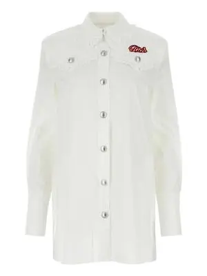 Alessandra Rich Cotton Poplin Shirt Dress - White