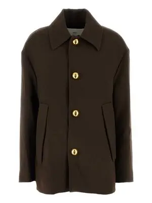 AMI Paris Virgin Wool Button-up Jacket With Classic Collar - Brown