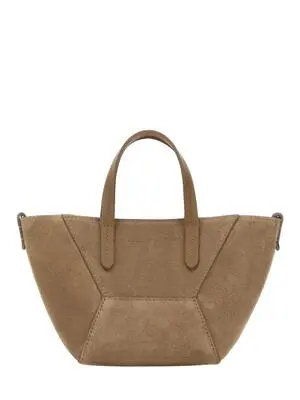 Brunello Cucinelli BRUNELLO CUCINELLI Mini Suede Handbag With Ruthenium Finish Camel
